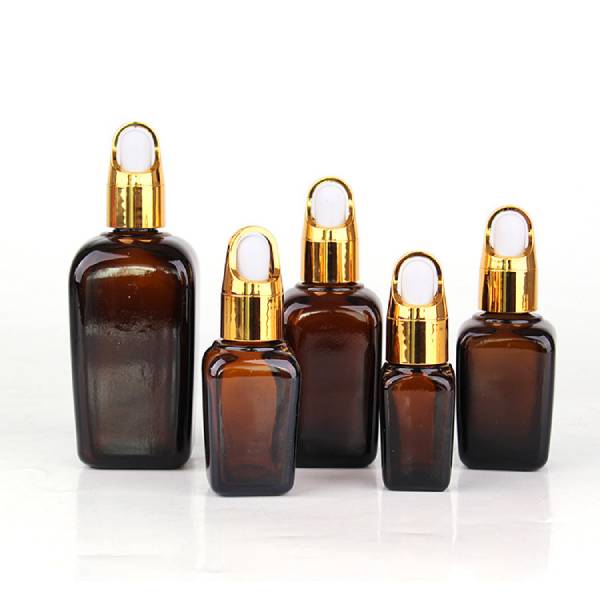 Square Amber Glass Bottle + Basket Dropper (Black, White, Silver, Gold ...
