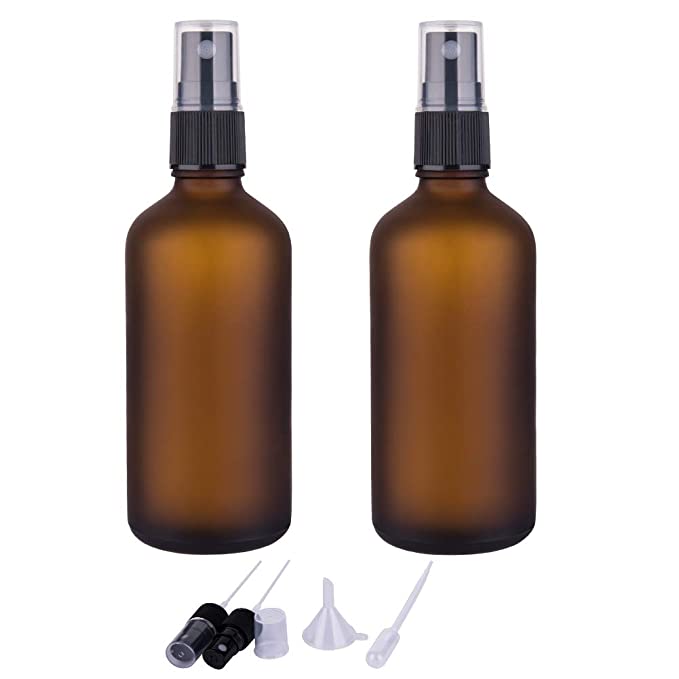 Frosted Amber Glass Bottle + Spray Pump (Black / White) - Suppdock